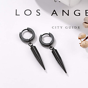 Black Earrings Cool Mens Dangling Hoop Goth Gothic Punk Steel Spike Dangle Dangly Earrings For Men Man Women