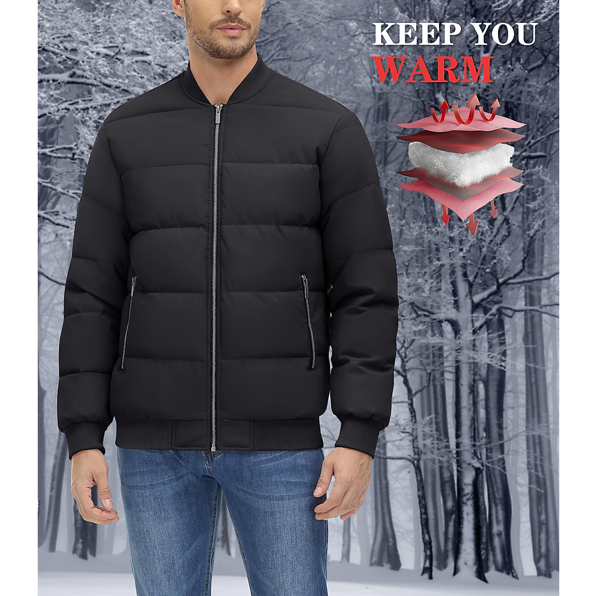 MAGNIVIT Mens Winter Jackets Light Weight Jacket Athletic Jacket Winter Coats Work Jackets Black Bomber Jacket Windbreaker Jacket