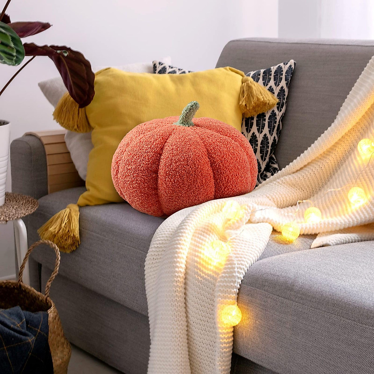 Halloween Pumpkin Pillows Decorative Pumpkin Throw Pillows with 2 Glow-in-The-Dark Stickers,Cute 3D Fluffy Pumpkin Plush Pillow,Pumpkin Decor Stuffed Throw for Bed Sofa Couch Home Decor(Orange,8inch)