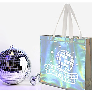 Last Disco Bachelorette Gift Bags (Set of 12) 70s Bachelorette Party Favors Bags I Bachelorette Night Fever Non-Woven Disco Tote Gift Bags I Iridescent Bridesmaid Bags
