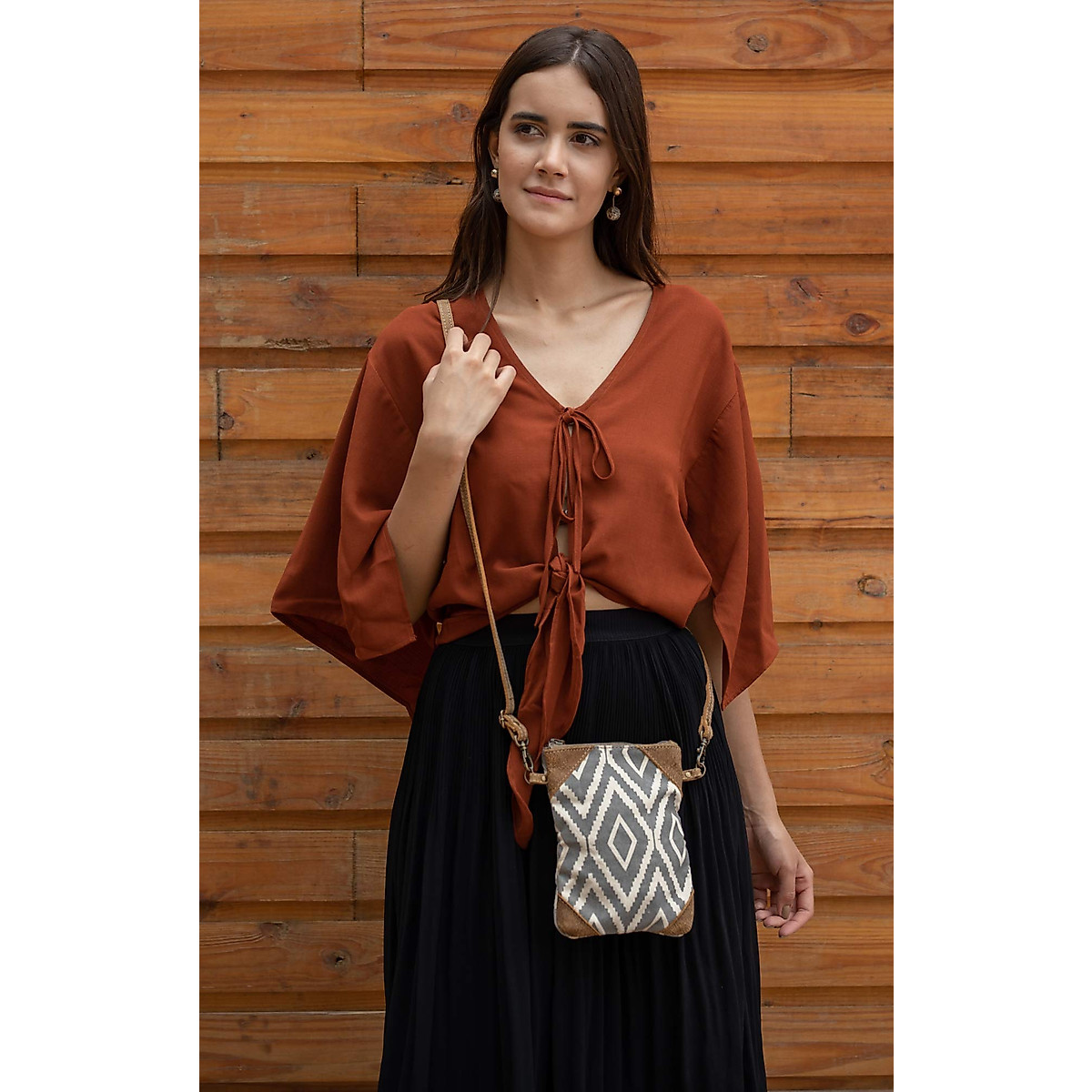 Myra Bag Gladden Upcycled Canvas Crossbody Bag S-1357, Brown, One Size