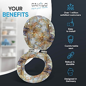 Sanilo Soft Close Toilet Seat ROUND, Quiet and Slow Close Lid and Seat, Strong Bumpers and Hinges, Marble Brown