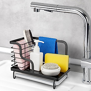 RedCall Kitchen Sink Caddy Sponge Holder,Large Stainless Steel Sponge Holder for Kitchen Sink with Drain Tray,Rustproof Sponge Dish Brush Soap Dispenser Holder Organizer Countertop