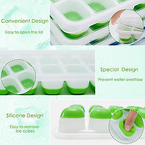 LEUCATH Ice Cube Trays 4 Pack, 56 pcs Ice Cube with Leak-Resistant Removable Lid, BPA Free, for Freezer, Stackable Ice Trays with Covers for Cocktail, Whiskey, Coffee, Fruit Drinks, Baby Food