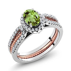 Gem Stone King 925 2-Tone Sterling Silver Green Peridot Wedding Band Insert Engagement Stackable Ring For Women (1.42 Cttw, Gemstone Birthstone, Available In Size 5, 6, 7, 8, 9)