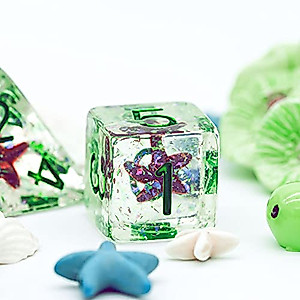 UDIXI 7PCS DND Dice, D&D Dice, Ocean Polyhedral Dice Set Role Playing Dice for Dungeons and Dragons RPG MTG Table Games (Green-Purple Starfish)