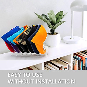 JIAOJIAO Hat Stand for Baseball Caps, 2 Pcs No Install Acrylic Hat Organizer for 14 Baseball Caps, Hat Racks for Baseball Caps Display and Organizer for Bedroom, Closet, Dresser, Office