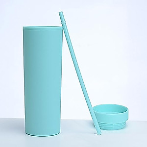 Skinny Tumblers with Lids and Straws Bulk.Matte White Slim Tumbler Cups with Straws.22 oz Plastic Pastel Double Walled Acrylic Skinny Tumbler Set for Smoothie Ice Coffee.Customizable DIY Gift.