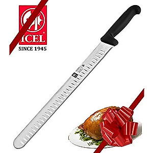 12-inch Blade Granton Edge, Turkey, Salmon, ham Slicer, Meat Slicing Knife. NSF Certified, German Steel,Knife sharpening instruction included, Best Knife to Slice Large Roast and Whole Turkey.