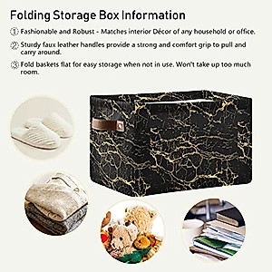 ALAZA Black Gold Marble Foldable Storage Box Storage Basket Organizer Bins with Handles for Shelf Closet Living Room Bedroom Home Office 2 Pack