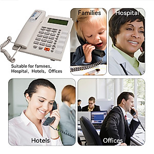 FLIGBLZ Corded Telephone Landline Telephone, Dual Interface Wired Telephone Big Button Landline Phones with Caller Identification Suitable for Office, Front Desk, Home, Hotel, Corded Landline (White)