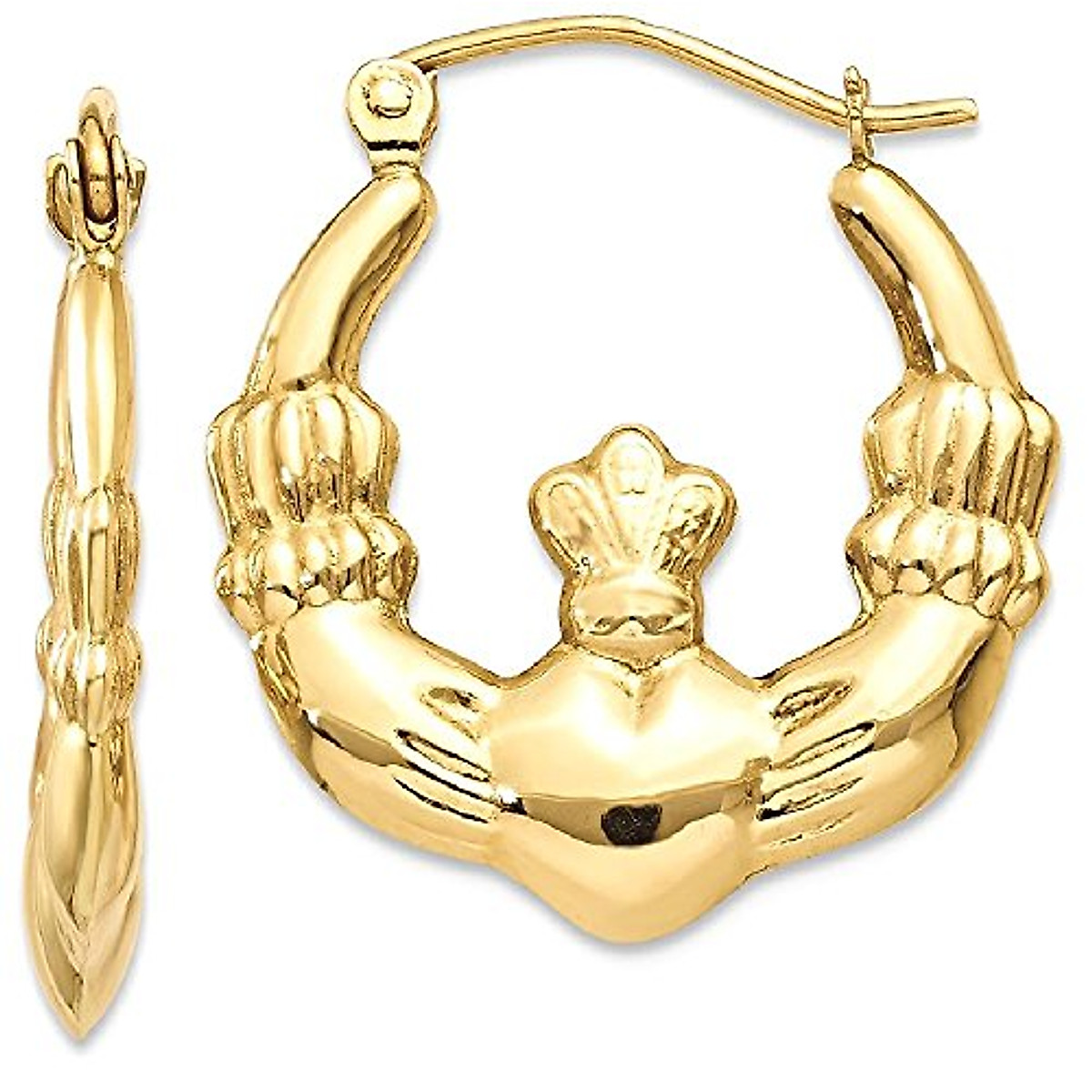 14K Yellow Gold Heart Love Irish Claddagh Celtic Hoop Earrings Jewelry