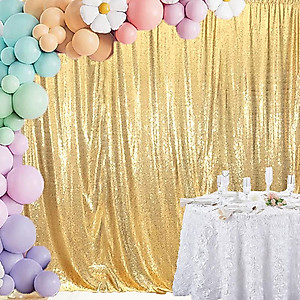 YCC 10FTx10FT Shiny Gold Sequin Backdrop Gold Sequin Curtain Background Photography Backdrop for Thanksgiving Christmas Party/Wedding Decorations Drapes Backdrop Photo Booth (10X10FT, Gold)