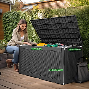 KFY deck box,100-gallon indoor and outdoor storage box made of waterproof and sun-resistant resin material, meeting storage needs for the living room, patio, swimming pool, and toolshed（black）