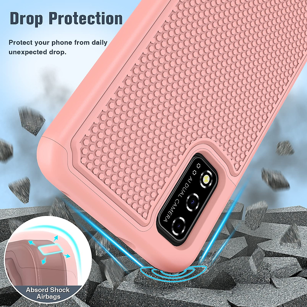 JXVM for T-Mobile REVVL V Phone Case 4G: Dual Layer Protective Heavy Duty Cell Phone Cover Shockproof Rugged with Non Slip Textured Back - Military Protection Bumper Tough - 6.52inch (Cute Pink)