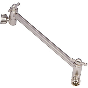 Adjustable Shower Head Extension Arm - 10 Inch Brass Shower Arm Extender Hardware - Brushed Nickel