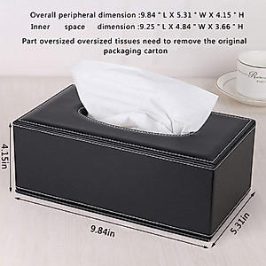 High-end Fashion PU Leather Tissue Box Holder Black with lid, Rectangular Napkin Facial Tissues Holder Dispenser,Home Office Car Tissue Box Cover Decorative Container with Magnetic Bottom (Black)