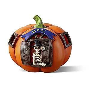 Halloween Skeleton Pumpkin Decorative Lights, Creative Resin LED Cemetery Skeleton Pumpkin Lights for Haunted House bar Horror Haunted Home Garden, Battery Switch (A)