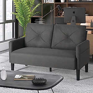 56" Small Sofa Couch for Living Room, Linen Fabric Modern Loveseat with USB, Mid-century Upholstered Tufted Mini 2-Seater Love Seats Sofa Comfy Couch for Small Space, Bedroom, Office, Apartment, Dorm