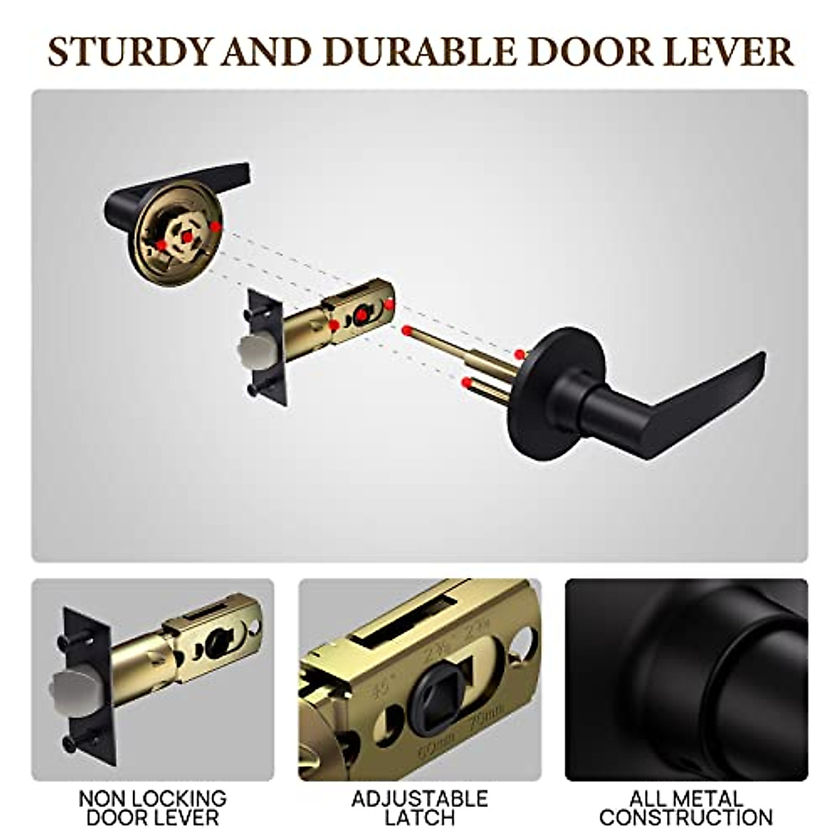 VICMEON 2 Pack Passage Lever Door Handle, Classic Keyless Door Lever Set, Passage Door Lever for Hallway and Closet, Reversible for Right and Left Side, Matte Black