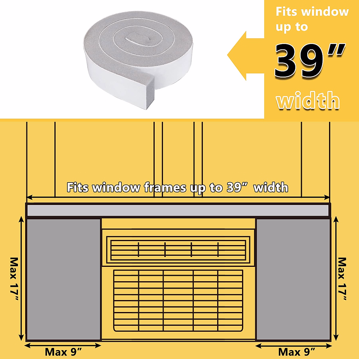 Powrocket Window Air Conditioner Foam Insulated Panel, 17-Inch High x 9-Inch Wide All Season Protection Window AC Side Panels Kit with Air Conditioner Top Seal Strip