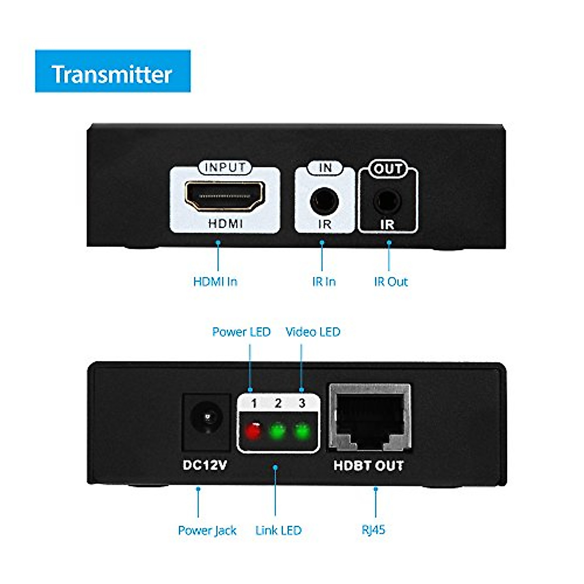 gofanco HDBaseT HDMI Extender 4K 60Hz (4:2:0 8-bit) Over CAT5e/CAT6/CAT7 Cable with Bi-Directional IR, PoC - Up to 70 Meters (230 feet) @ 1080p and 40 Meters (130 feet) @ 4K, HDCP 2.2 (HDbaseT-Ext)