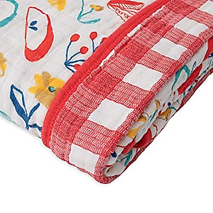 Red Rover Kids Cotton Muslin Quilt – 44” x 44”- 100% Cotton – Machine Washable – Softer with Every Wash – Playful Designs - Lightweight, Breathable Layers – Unisex (Apple Slice)