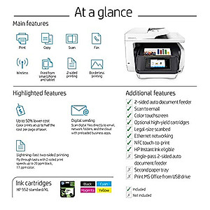 HP OfficeJet Pro 8720 All-in-One Wireless Color Printer, HP Instant Ink or Amazon Dash replenishment ready - White (M9L75A)
