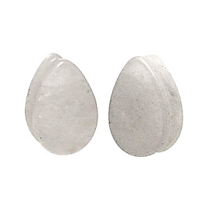 Mystic Metals Body Jewelry Pair of Cloudy Quartz Stone Teardrop Plugs (STN-645) (1" (25mm))