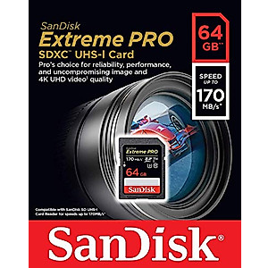 SanDisk 64GB Extreme Pro Memory Card works with Sony Alpha A9, A6000, A5100, A6300, A6500, DSCH300, A5000, A7, A7R II Digital DSLR Camera SDXC 4K V30 UHS-I with Everything But Stromboli Combo Reader