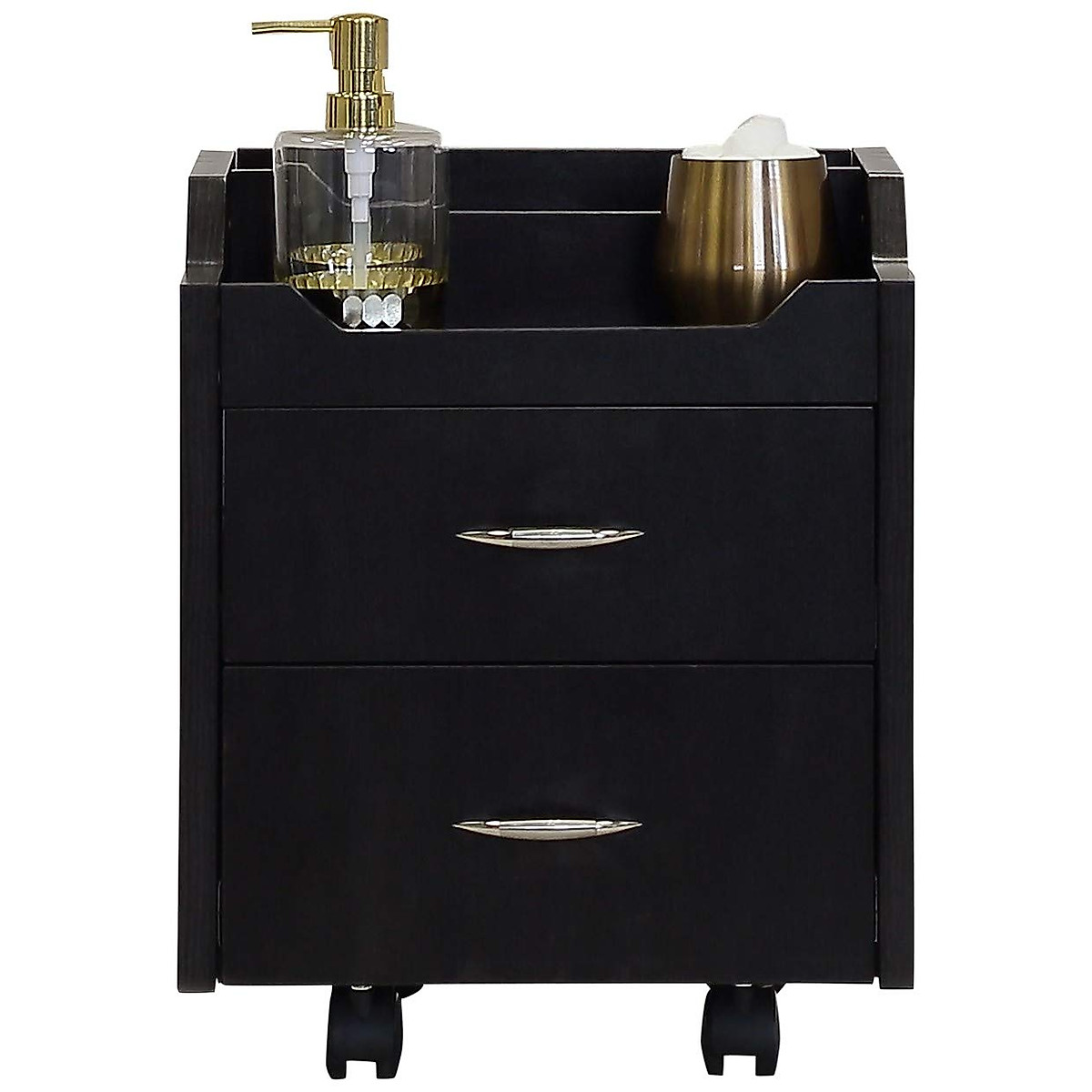 J & A Wood Top Pedicure Cart/Trolley with Two Full Functional Utility Drawers, Heavy Duty Swivel Casters with Lock, Sleek Modern Design, in Walnut, JA-JM-CART-Walnut