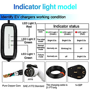 AplysiaTech Level 2 EV Charger,Max 48 Amp and 11.52KW Portable EVSE SAE J1772, NEMA14-50P and 6-50P to 14-50R Adapter,21 ft Charging Cable with Heavy Duty Cable
