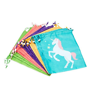 BLUE PANDA 15 Pack Drawstring Animal Themed Party Favor Bags for Kids Birthday, 5 Designs (10 x 12 In)