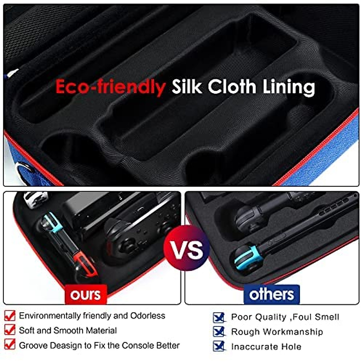 iVoler Carrying Storage Case for Nintendo Switch/Switch OLED Model,Portable Travel All Protective Hard Messenger Bag Soft Lining 18 Games for Switch Console Pro Controller & Accessories Red+Blue