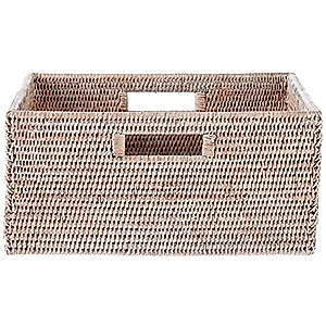 KOUBOO La Jolla Rattan Shelf Handles, Medium, White-Wash Storage Basket