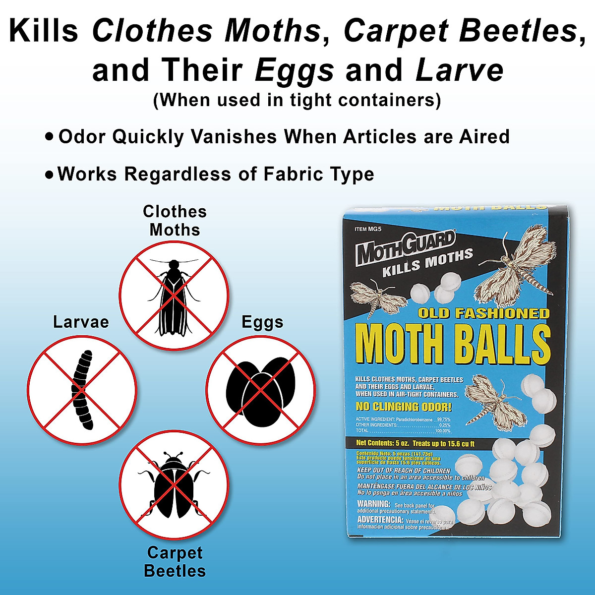 MothGuard MG53PK MG3 Old-Fashioned Cedar Scent, EPA Registered, 5Oz Box of Mothballs-Kills Moths, Carpet Beetles, Repellent Closet Clothes Protector, No Clinging Odor (3-Pack), White