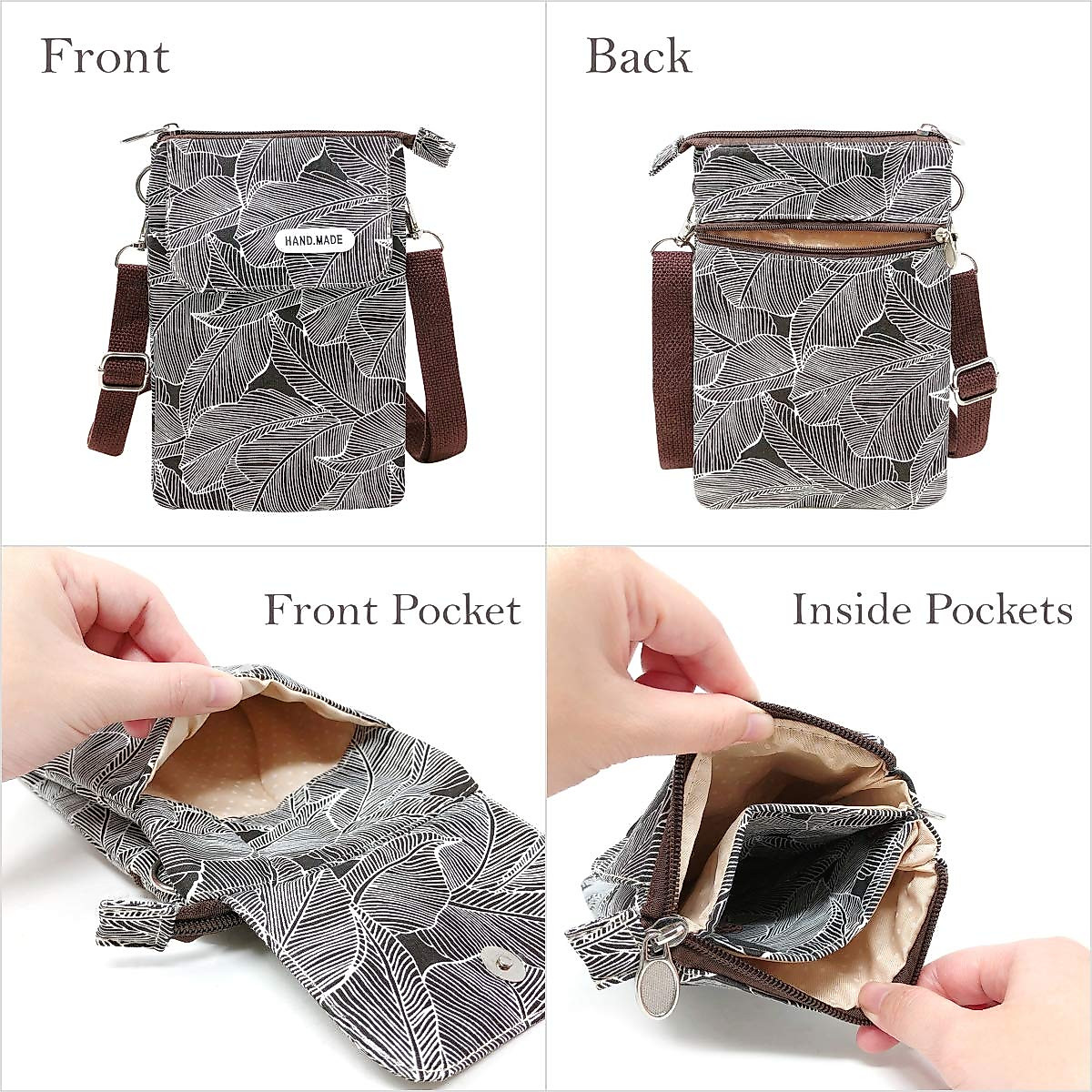 allydrew Mini Crossbody Cell Phone Bag, Front Flap/Brown Leaves