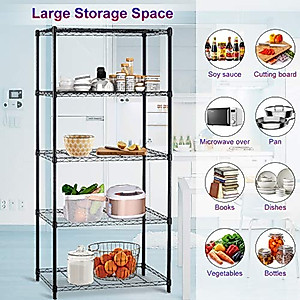 5-Tier Wire Shelving Unit NSF Height Adjustable Metal Storage Shelves, 1250 LBS Load Capacity, 36"x14"x72" Large Heavy Duty Commercial Grade Steel Utility Layer Shelf Rack Organizer for Kitchen Garage