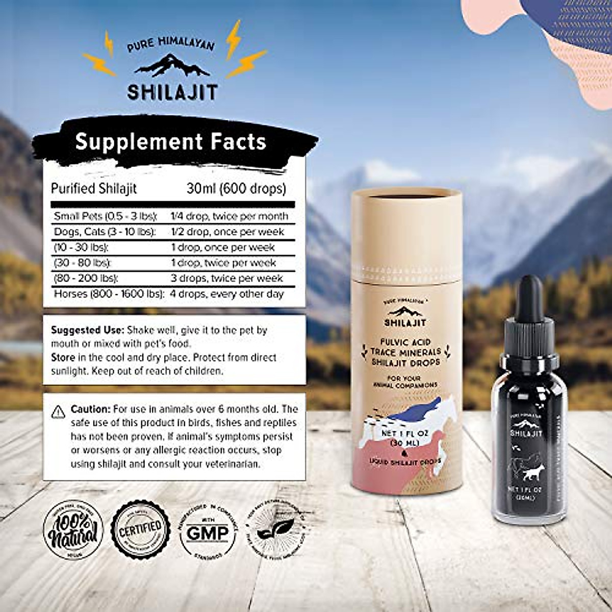 Pure Himalayan Shilajit - Pet Supplement for Dogs, Cats and Horses, Liquid Drops - Trace Minerals & Fulvic Acid (30mL, Pack of 1)