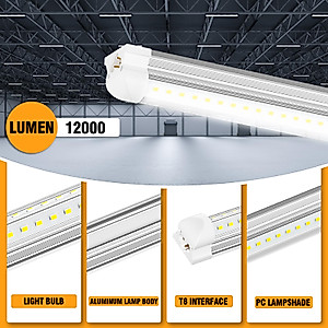 ONLYLUX 8ft LED Shop Light - 90W 12000lm 5000K, 8 Foot Led Shop Light Fixture, V Shape Bulbs for Garage, 8 ft Led Lights, Plug and Play (10 Pack)