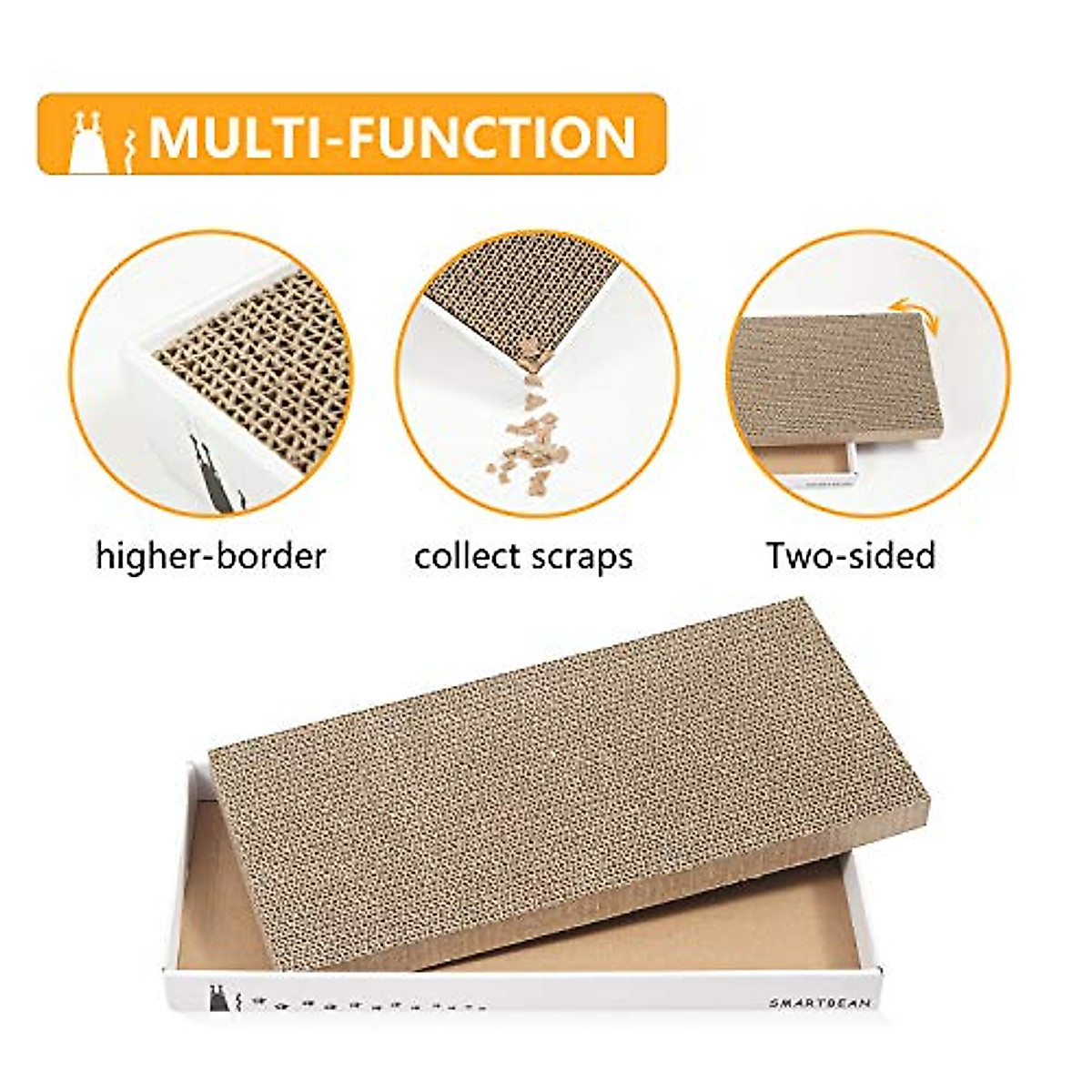 Cardboard Scratcher Pad Scratching post:Smartbean Cat Scratch Pad,Cat Scratching Post with Durable&High Density Cardboard, Indoor Toy for Cat, Double-sided Design For double life (16.5x7.9x1.2 inches)