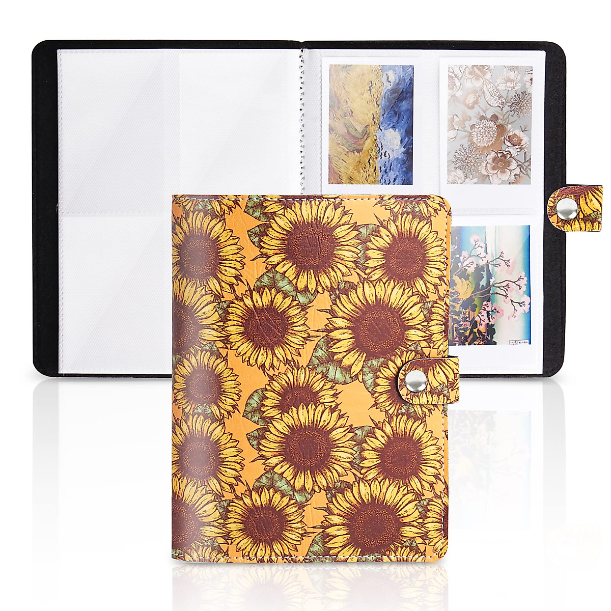 Hennaja 128 Pockets Photo Album,Leather Card Book Holder,Small Mini Capacity Photo Book Cover for Fujifilm Instax Mini, Polaroid & Instant Cameras(1-Sunflower)