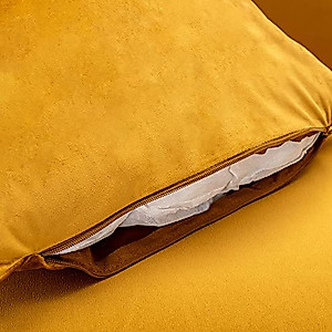 Polibi Modern Velvet Sofa with Metal Legs and 2 Pillows, Upholstered Sofa Couch for Living Room, Bedroom, Up to 3 Person Capacity, Mustard