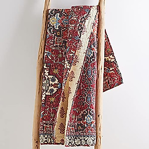 Levtex Home - Khotan Red - Throw - Bordered Medallion - Burgundy Red Cream Blue Green - Throw 50x60in. - Cotton/Cotton