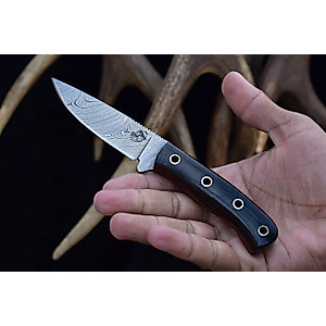 Knives Ranch Handmade Damascus Steel EDC Utility Knife - Full Tang - Burlap Micarta Handle - Heavy-Duty Pancake Sheath Snug Fit (3112-M)