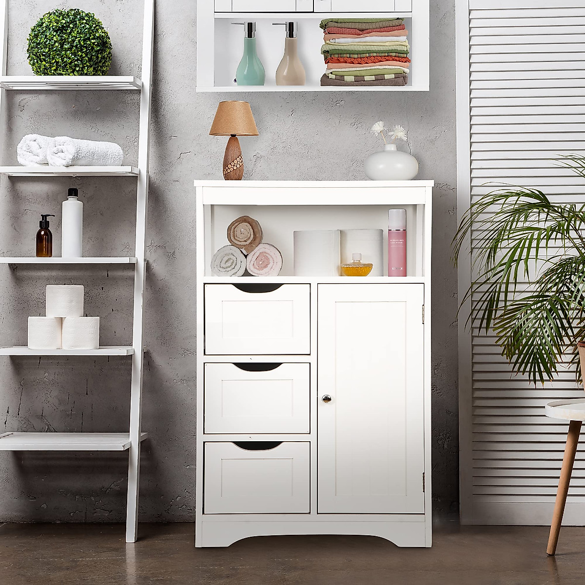 SUPER DEAL Modern Bathroom Floor Storage Cabinet with 3 Drawers and Adjustable Shelf, Living Room Modern Home Furniture Storage Organizer Cabinet, White