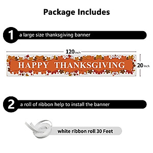 Large Happy Thanksgiving Decorations Banner Outdoor Yard Signs 120" x 20" Party Supplies Holiday Decor Fall Leaves Hanging Photo Backdrop Vivid Colors Welcome Garden Flag for House Fence Garage Baclony Door Porch Home Decor