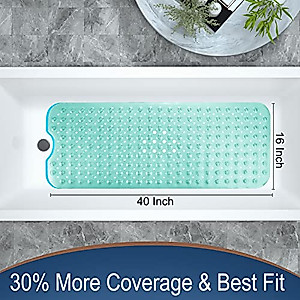 Yimobra Original Bath Tub Shower Mat Extra Long 16 x 40 Inches, Non-Slip with Drain Holes, Suction Cups, Machine Washable, Phthalate Free, Latex Free, BPA Free, Bathroom Mats, Clear Green