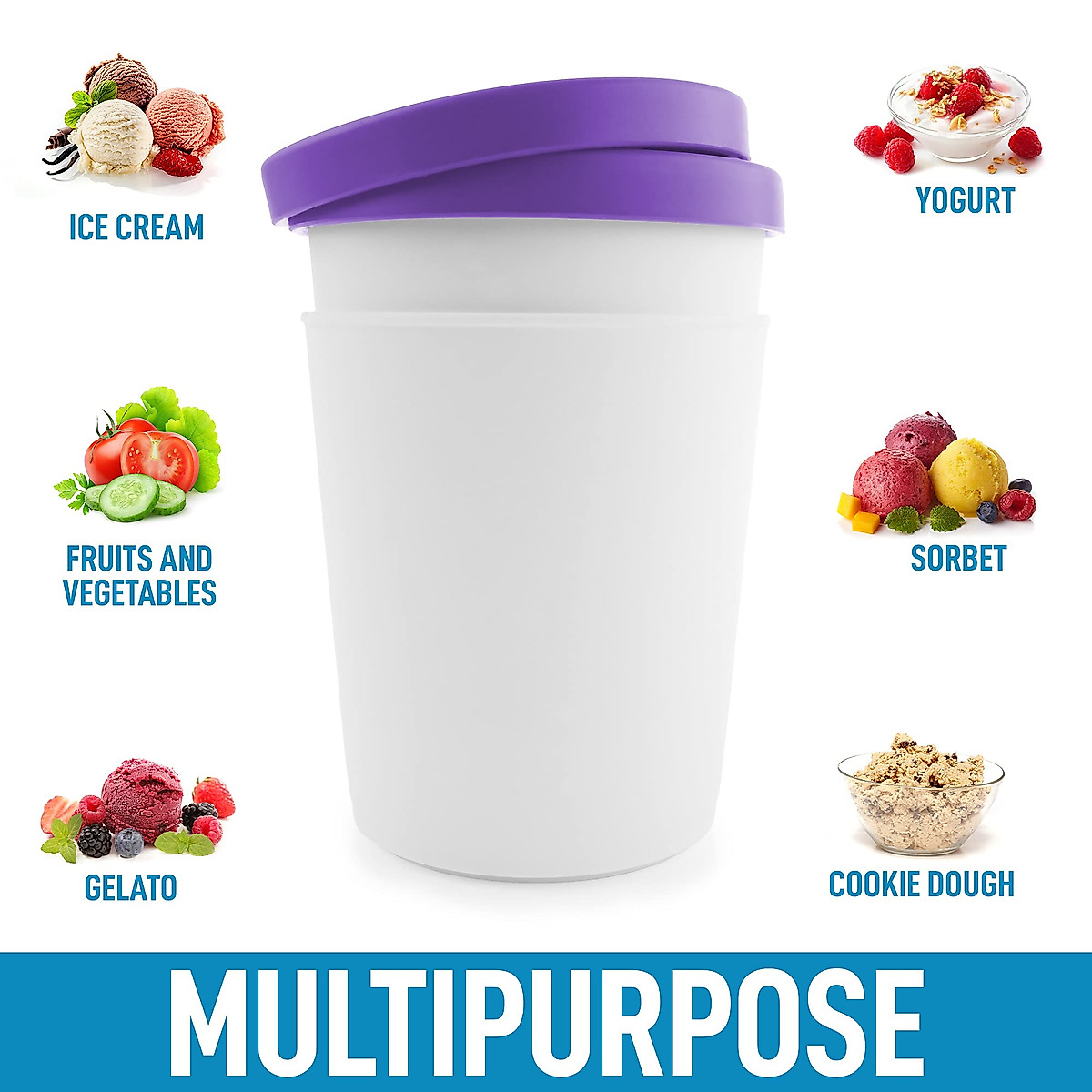 Zulay [2 Pack - 1 Quart Each] Large Ice Cream Containers For Homemade Ice Cream - Reusable Ice Cream Container Set with Lids - Ice Cream Pint Containers For Sorbet, Gelato, Frozen Yogurt (Purple)