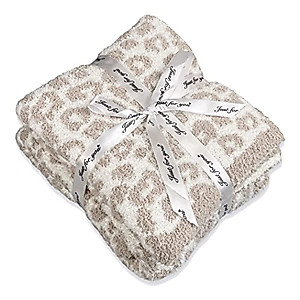 Super Soft Plush Leopard Blanket for Couch Lightweight Warm Fluffy Reversible Cheetah Throw Blanket for Sofa Bed Travel, Cream